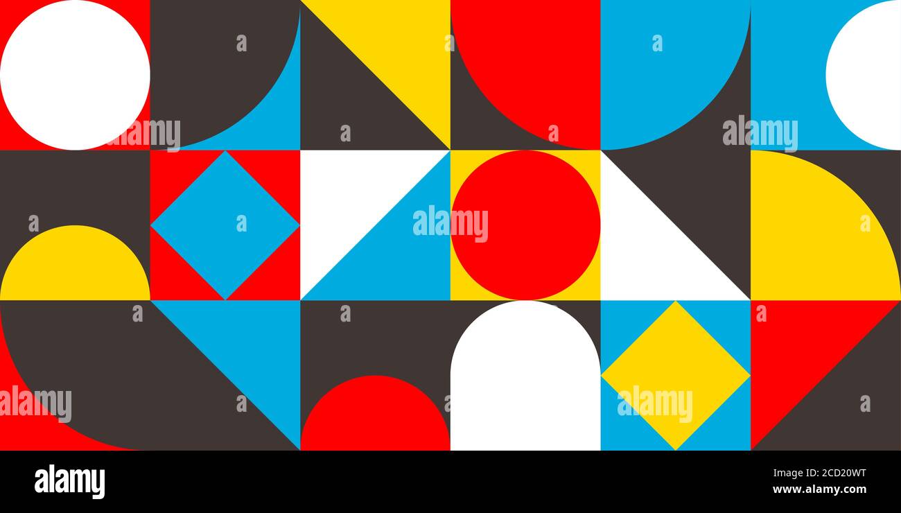 Abstract Bauhaus style geometric shapes design seamless pattern vector ...