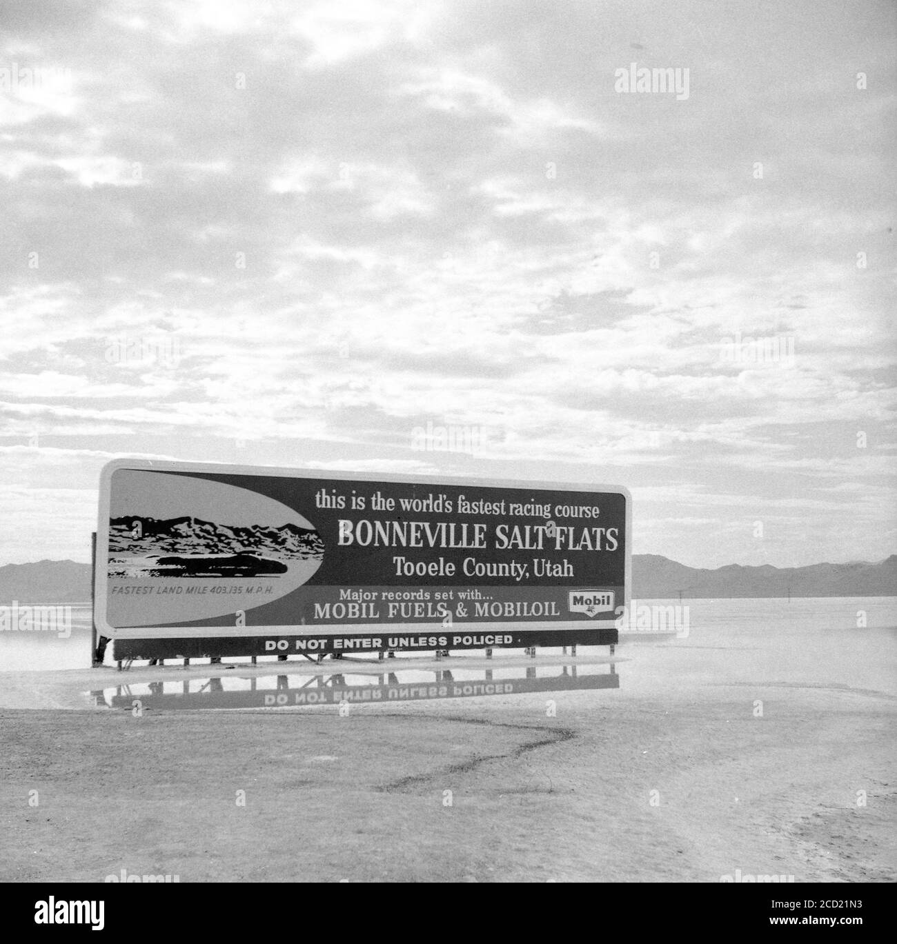 Vintage speedway billboard on the Bonneville Salt Flats, Utah, USA ...