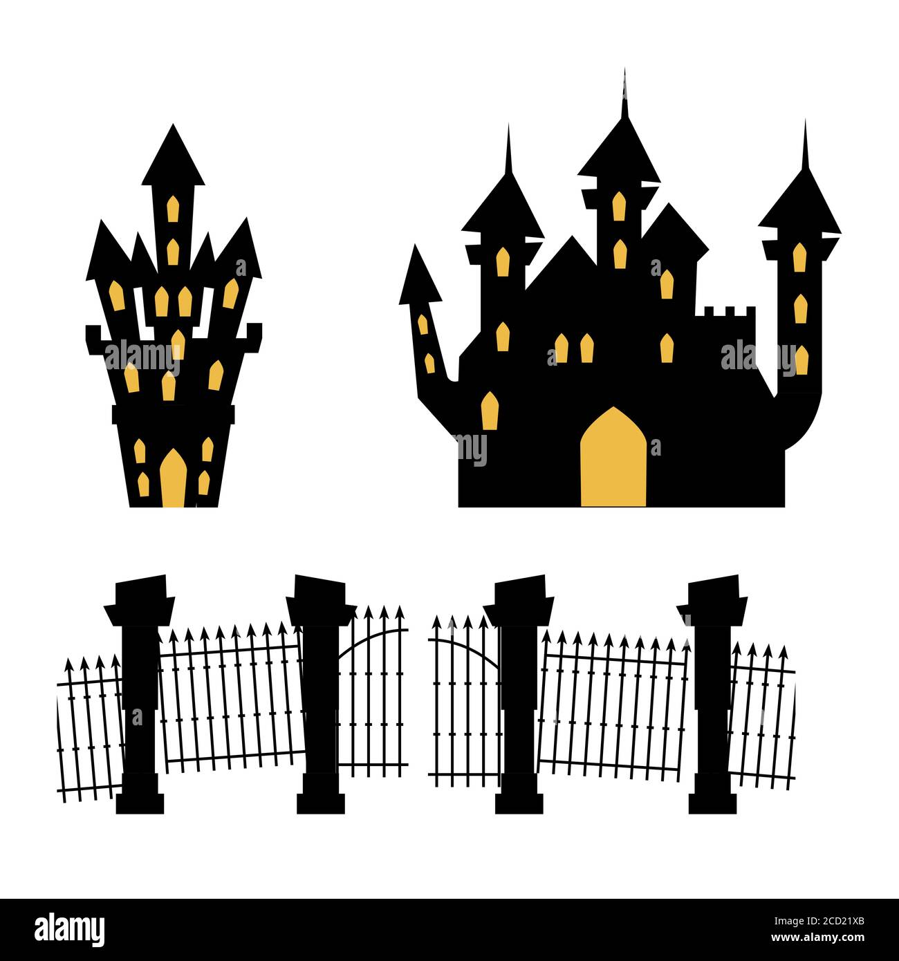 castles haunted with gate cemetery on white background Stock Vector ...