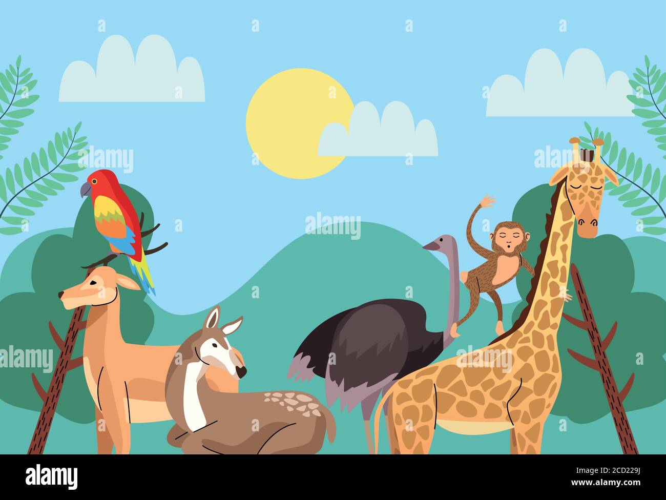 wild animals group in the landscape scene vector illustration design ...