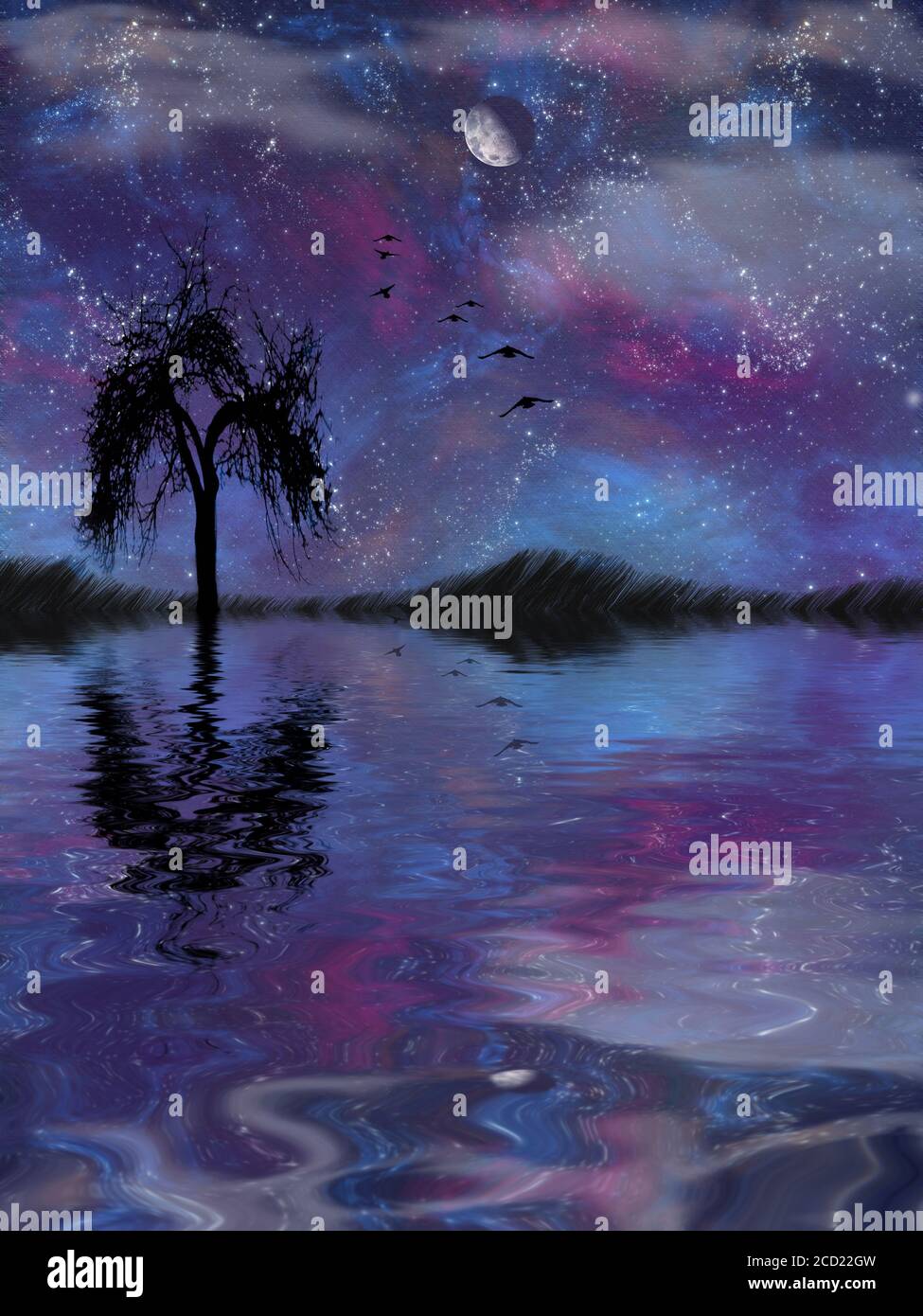 Black tree and purple sky Stock Photo - Alamy