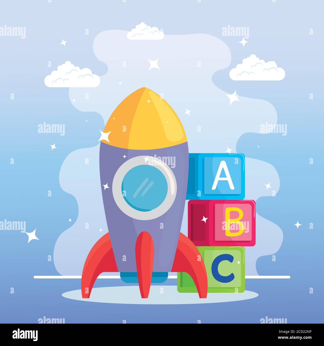 kids toys, rocket and alphabet cubes Stock Vector Image & Art - Alamy