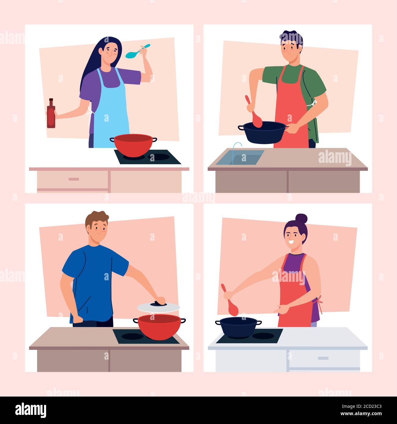 set scenes people cooking in the kitchen Stock Vector Image & Art - Alamy