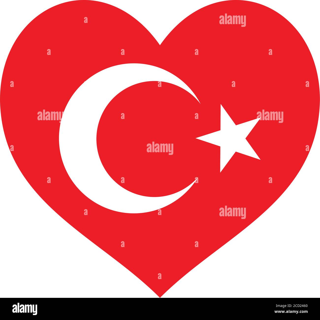 heart with turkey flag design over white background, flat style, vector ...