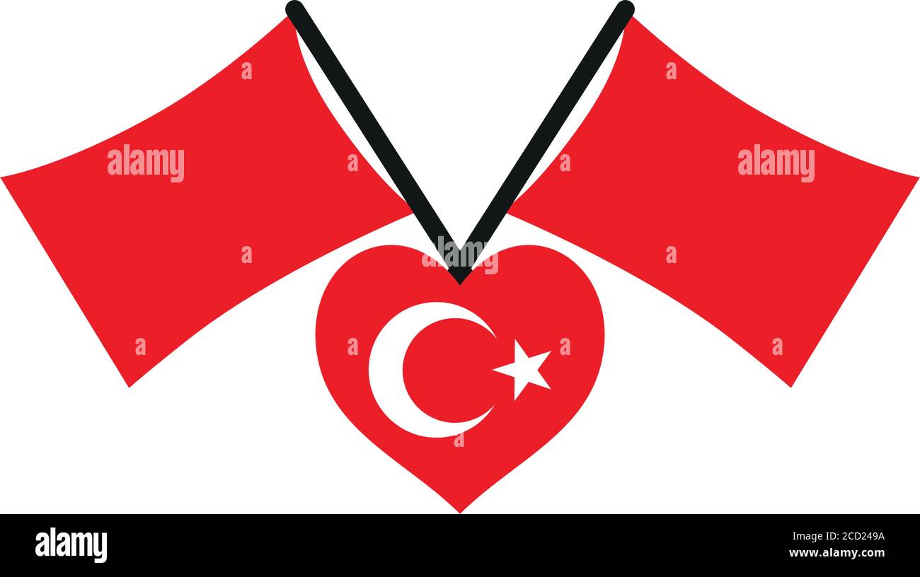 heart with turkey flag and decorative flags around over white ...