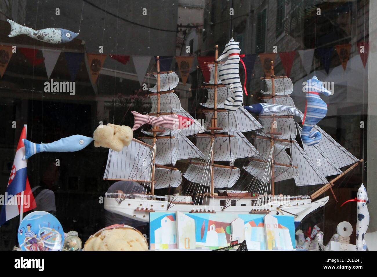 Close up of a display window capturing a decorative ship Stock Photo ...