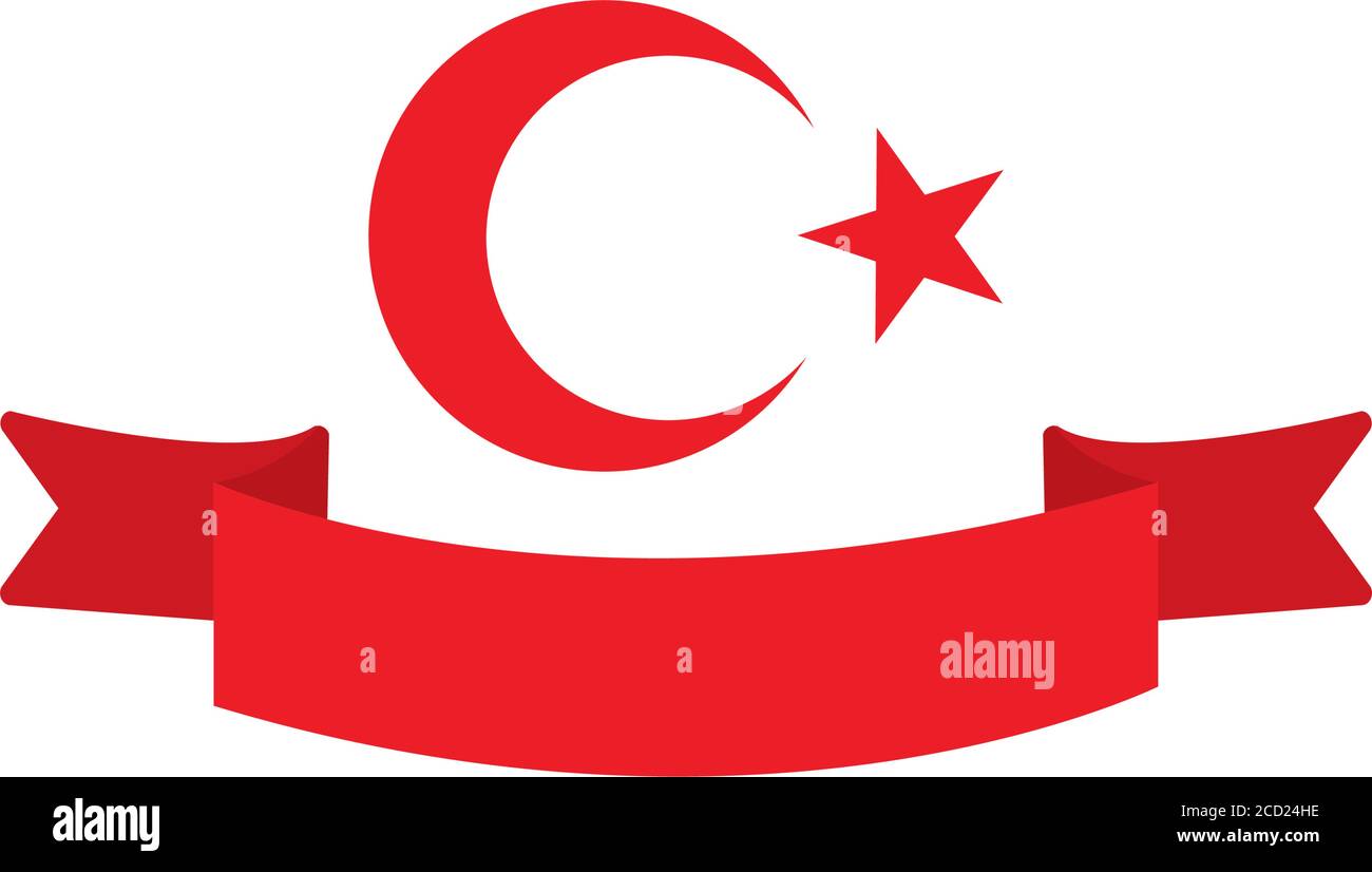 crescent moon and star with decorative ribbon over white background ...