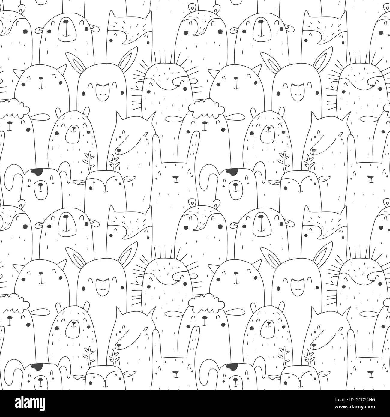 Seamless pattern with animals bear, Fox, ferret, cat, llama, hedgehog ...