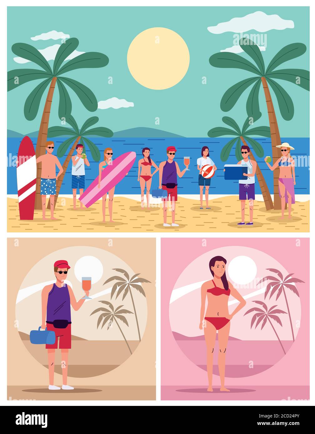 young people wearing swimsuits on the beach characters scenes vector ...