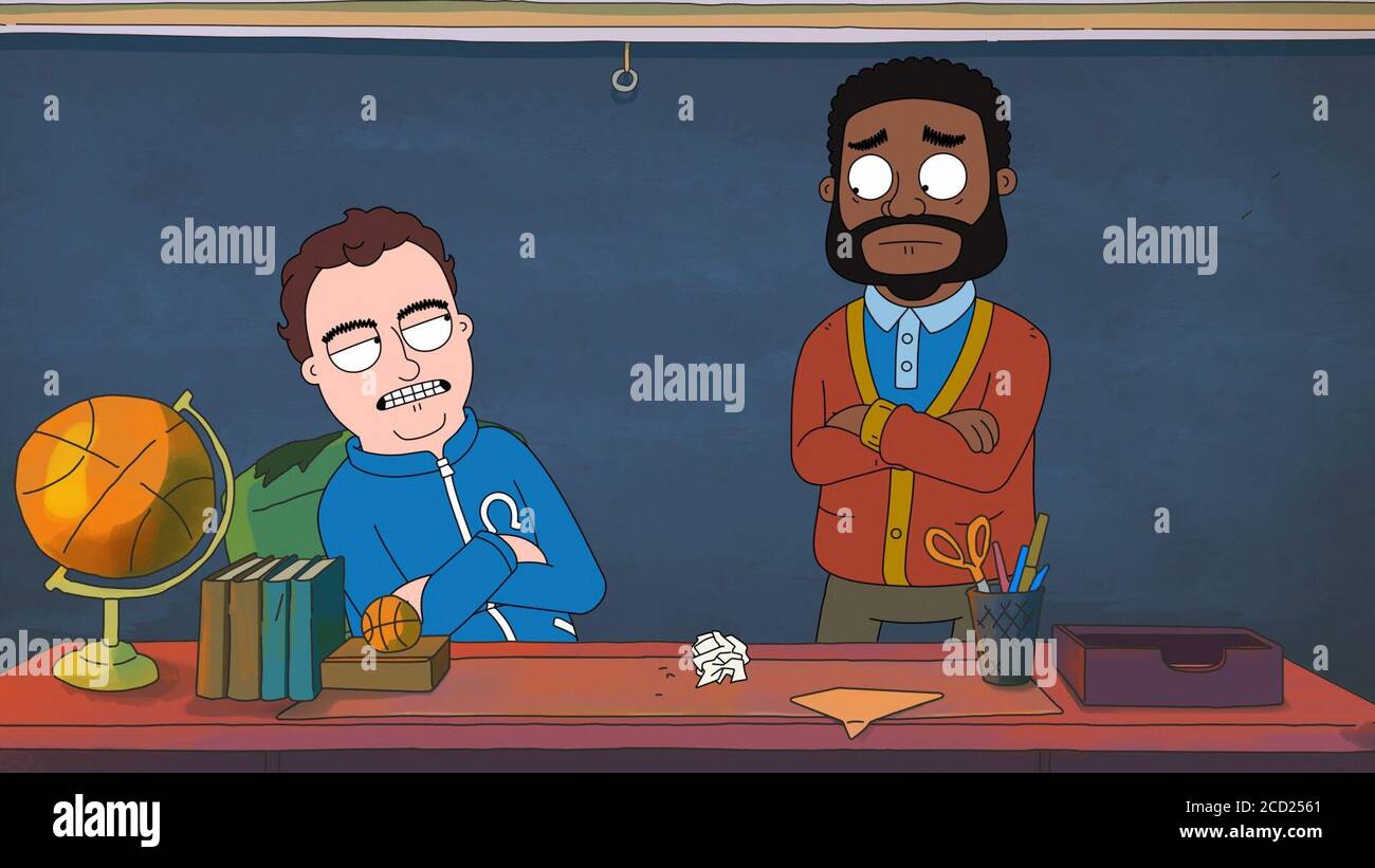 HOOPS, from left: Coach Ben Hopkins (voice: Jake Johnson), Ron (voice ...