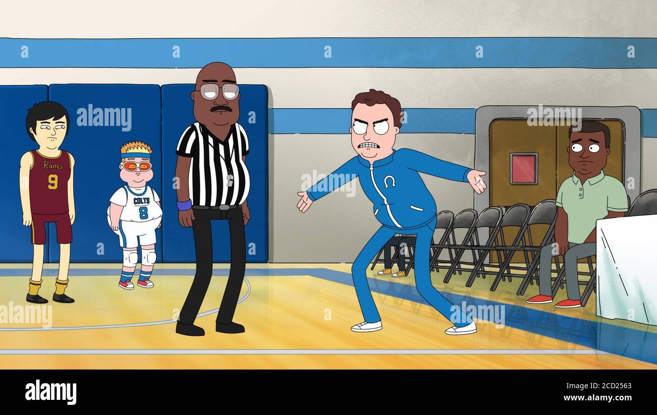 HOOPS, starting 2nd from left: DJ (voice: Steve Berg), Ref Jeremy ...