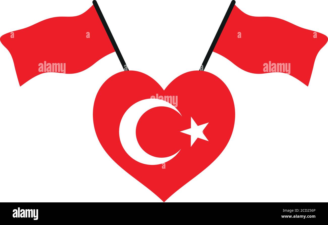 heart with turkey flags and decorative flags over white background ...