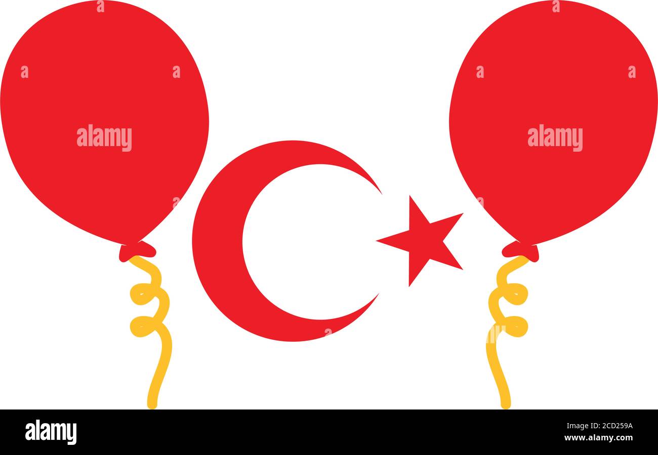 balloons and turkey crescent moon and star over white background, flat ...