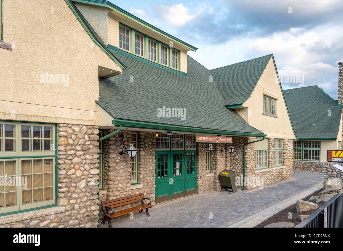 Jasper, Alberta - August 3, 2020: Exterior facade of the Jasper train ...