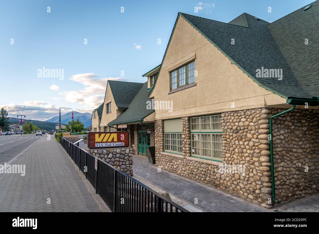Jasper, Alberta - August 3, 2020: Exterior facade of the Jasper train ...