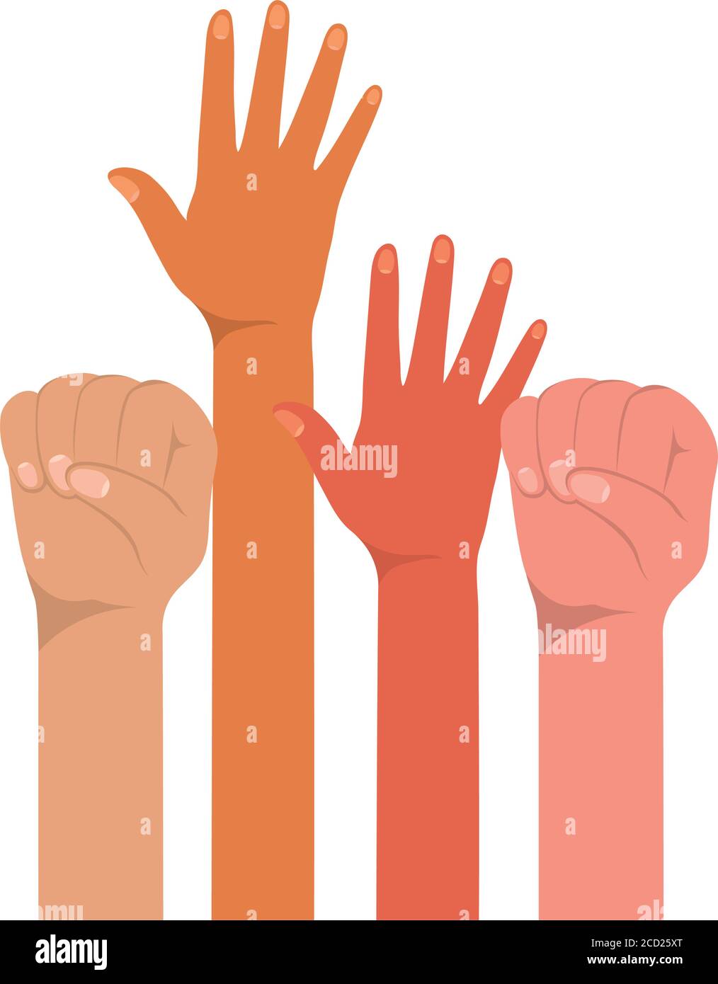 fist sign and open hands up of different types of skins design ...