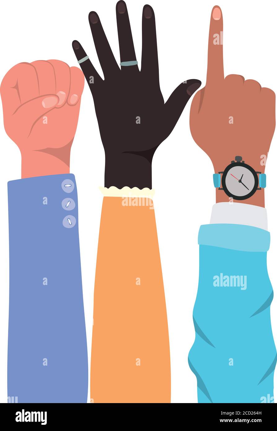 fist number one sign and open hands up of different types of skins ...