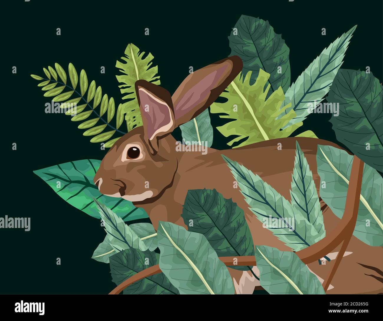 cute rabbit with leafs scene vector illustration design Stock Vector ...