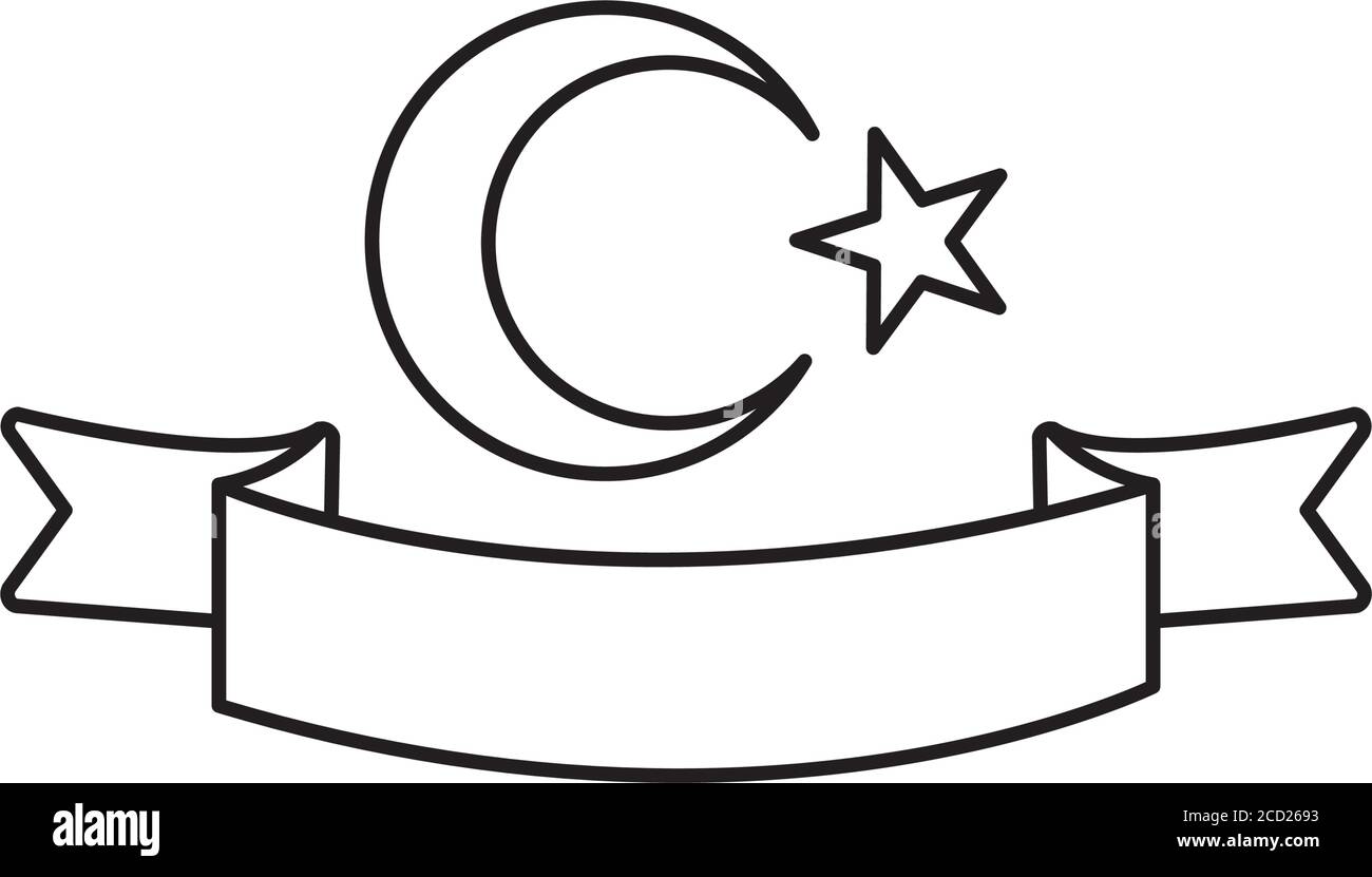 crescent moon and star with decorative ribbon over white background ...