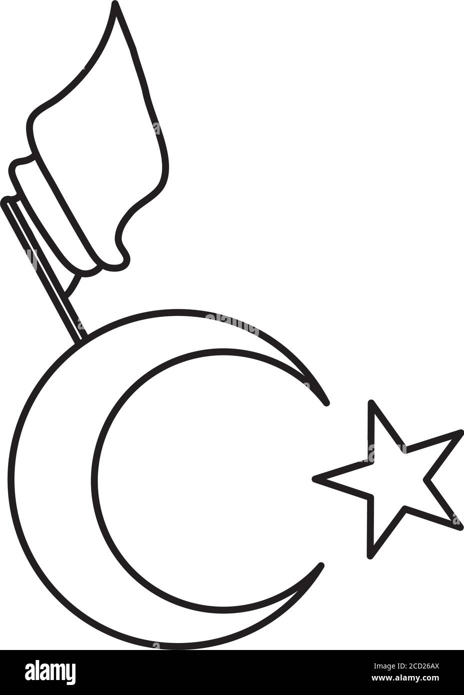 flag and turkey crescent moon and star over white background, line ...