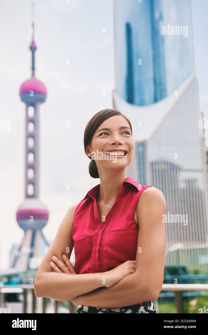 Business in China - chinese businesswoman confident looking at Shanghai ...