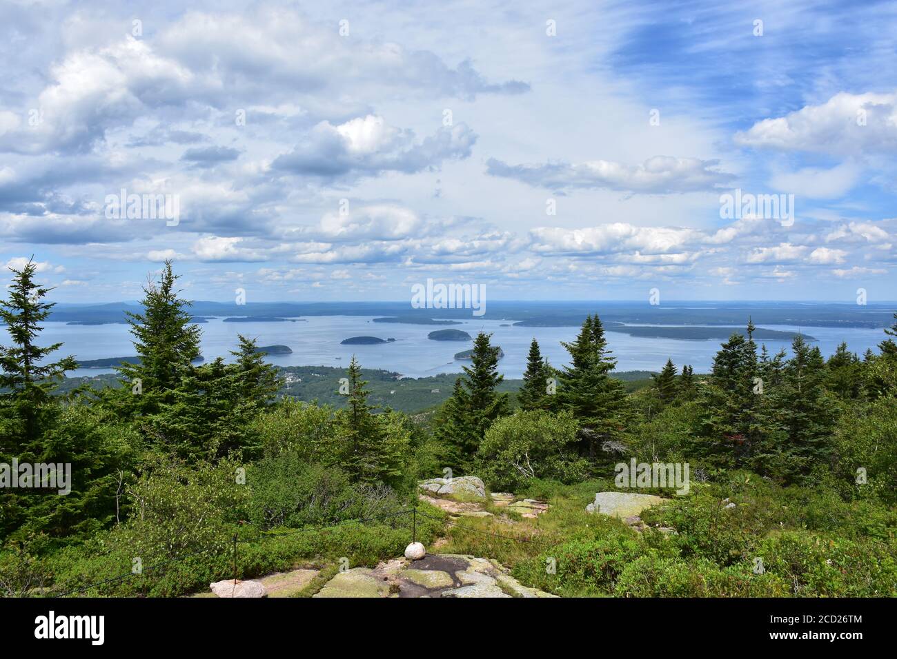 The view of Bar Harbor from the top of Cadillac Mountain in Acadia ...