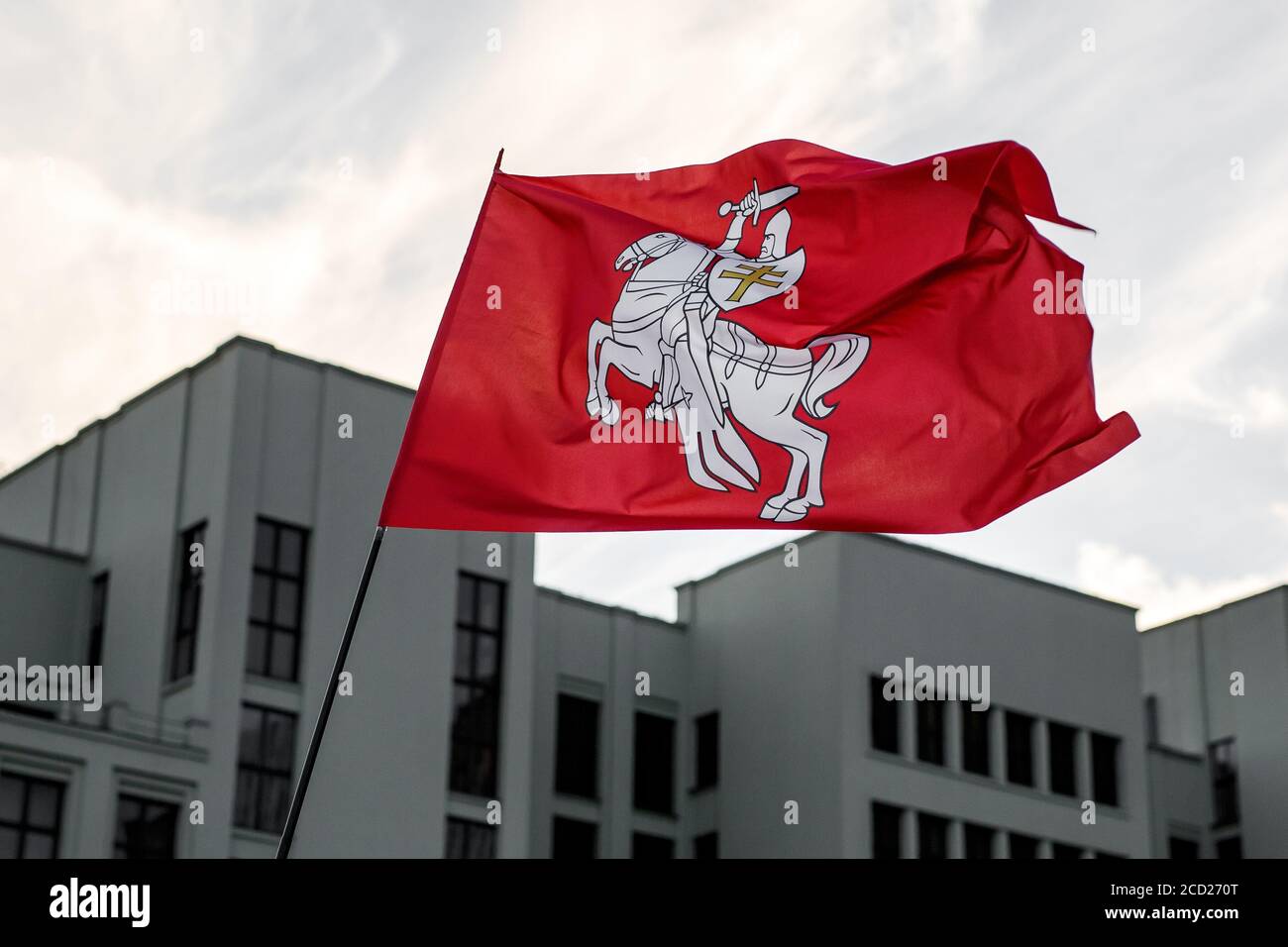 Minsk, Belarus - 23.08.20: Flag with historical Belarus emblem. Coat of ...