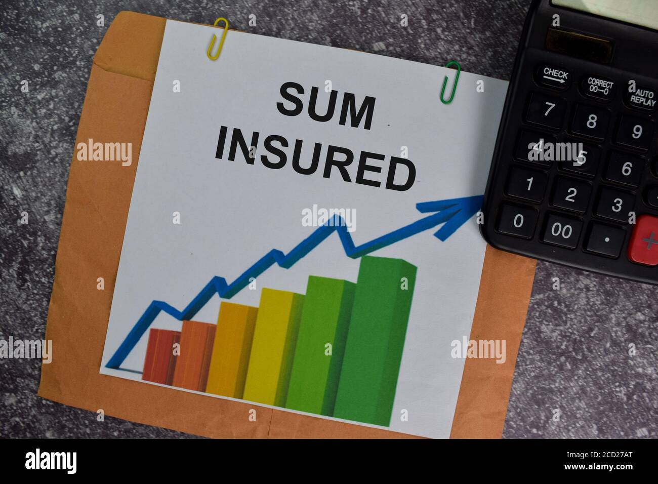Sum Insured text with document brown envelope isolated on office desk ...