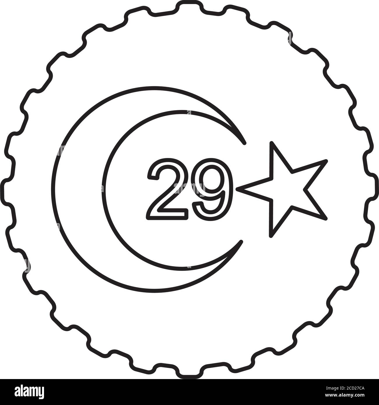 seal stamp with turkey republic date design over white background, line ...