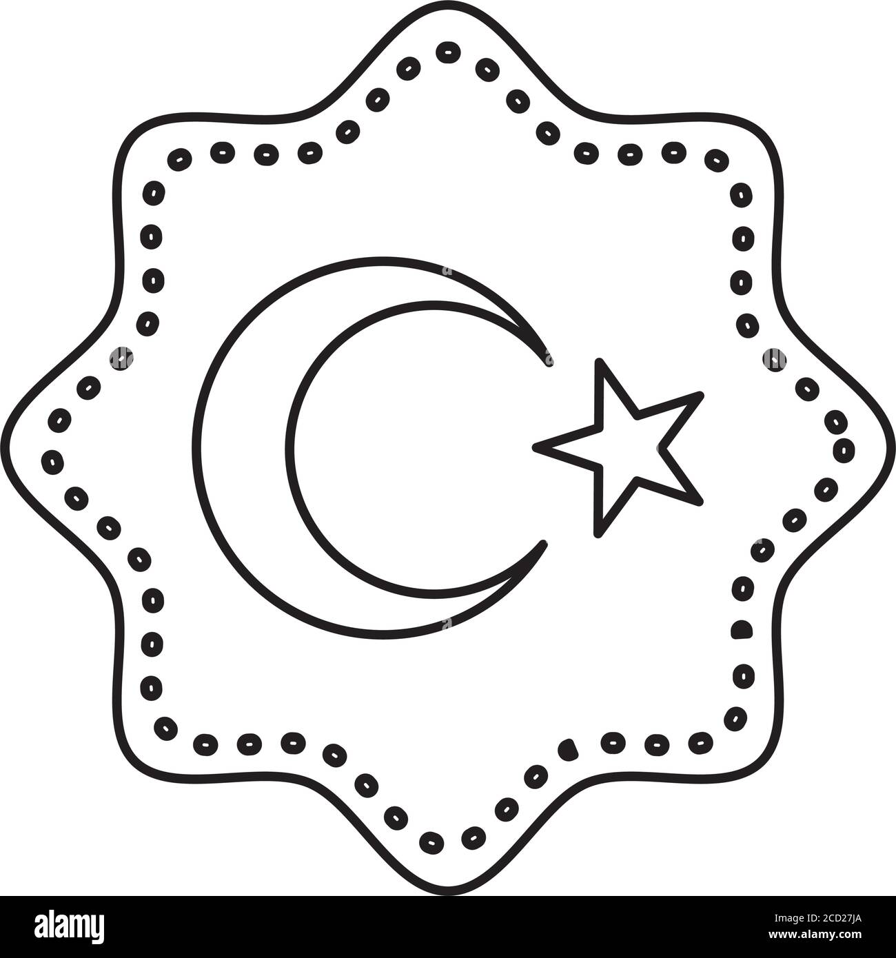 decorative star with turkey flag design over white background, line ...