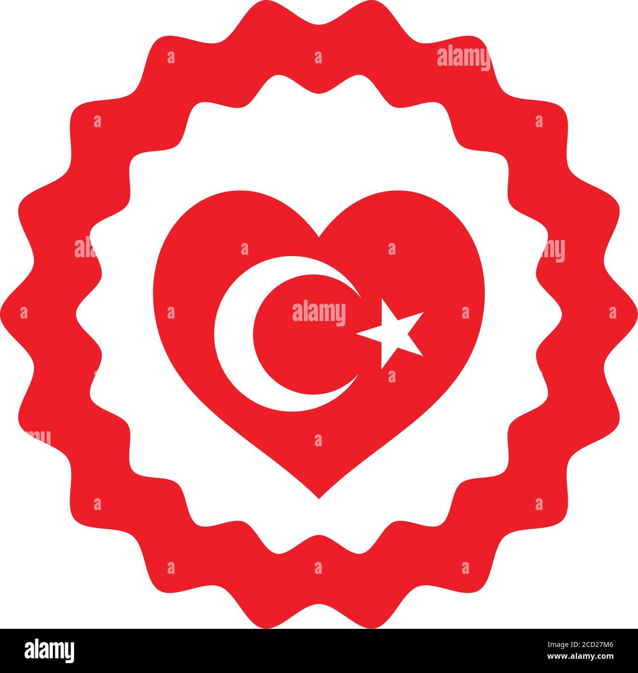 seal stamp with heart with crescent moon and star over white background ...