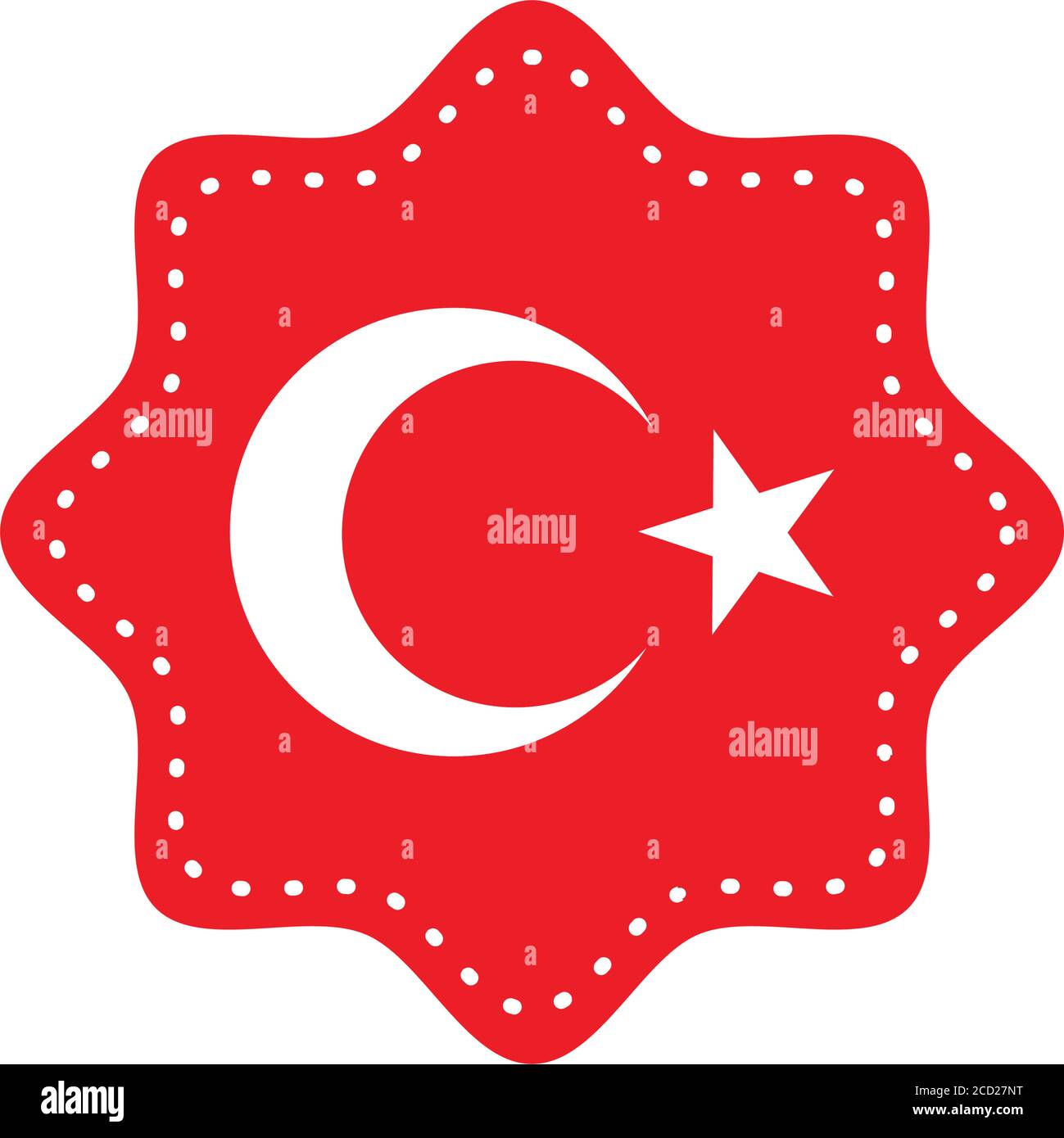 decorative star with turkey flag design over white background, flat ...