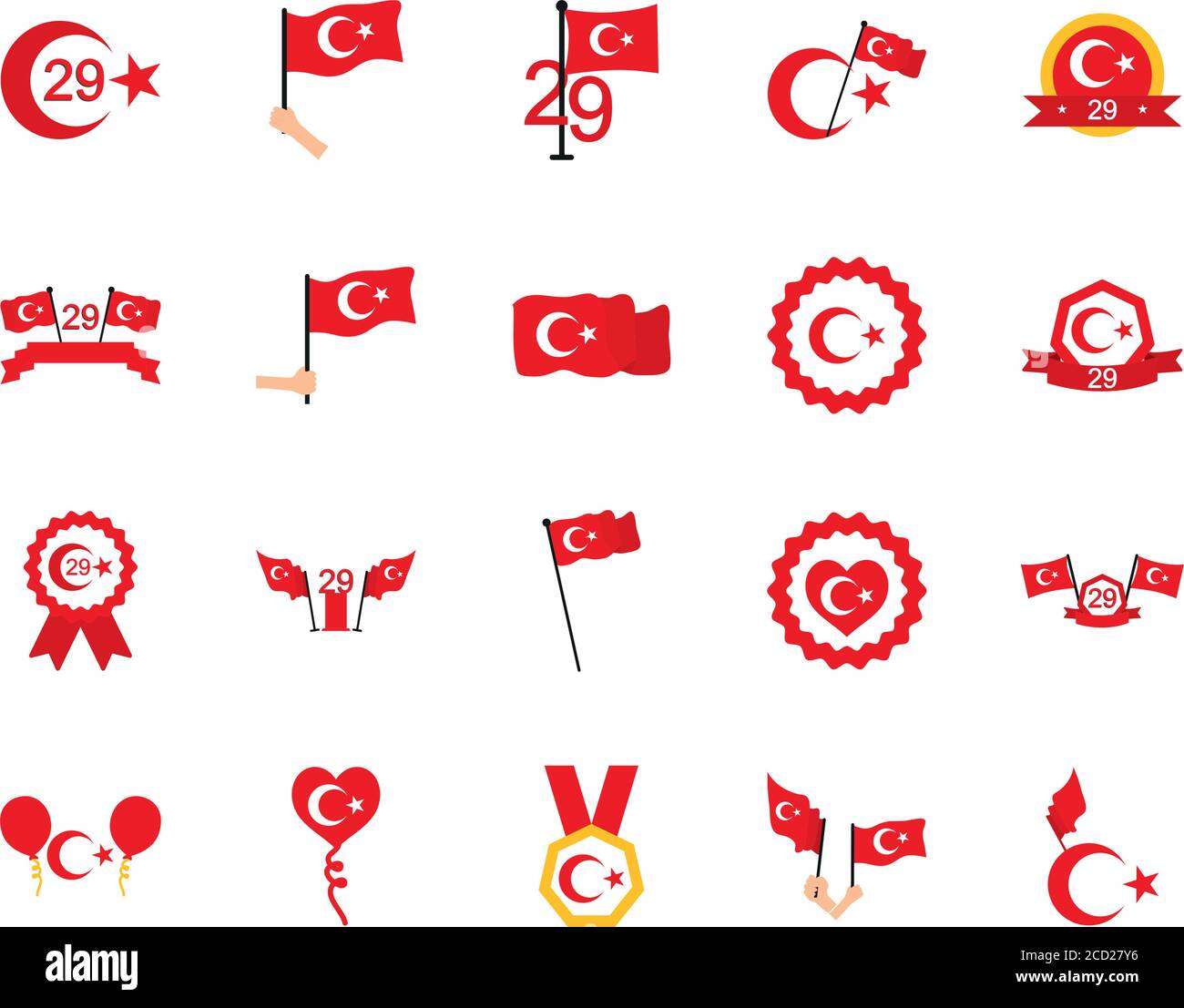 decorative seal stamps and turkey republic icon set over white ...
