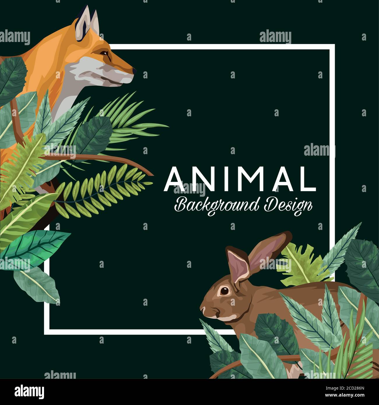 cute rabbit and fox in the landscape vector illustration design Stock ...