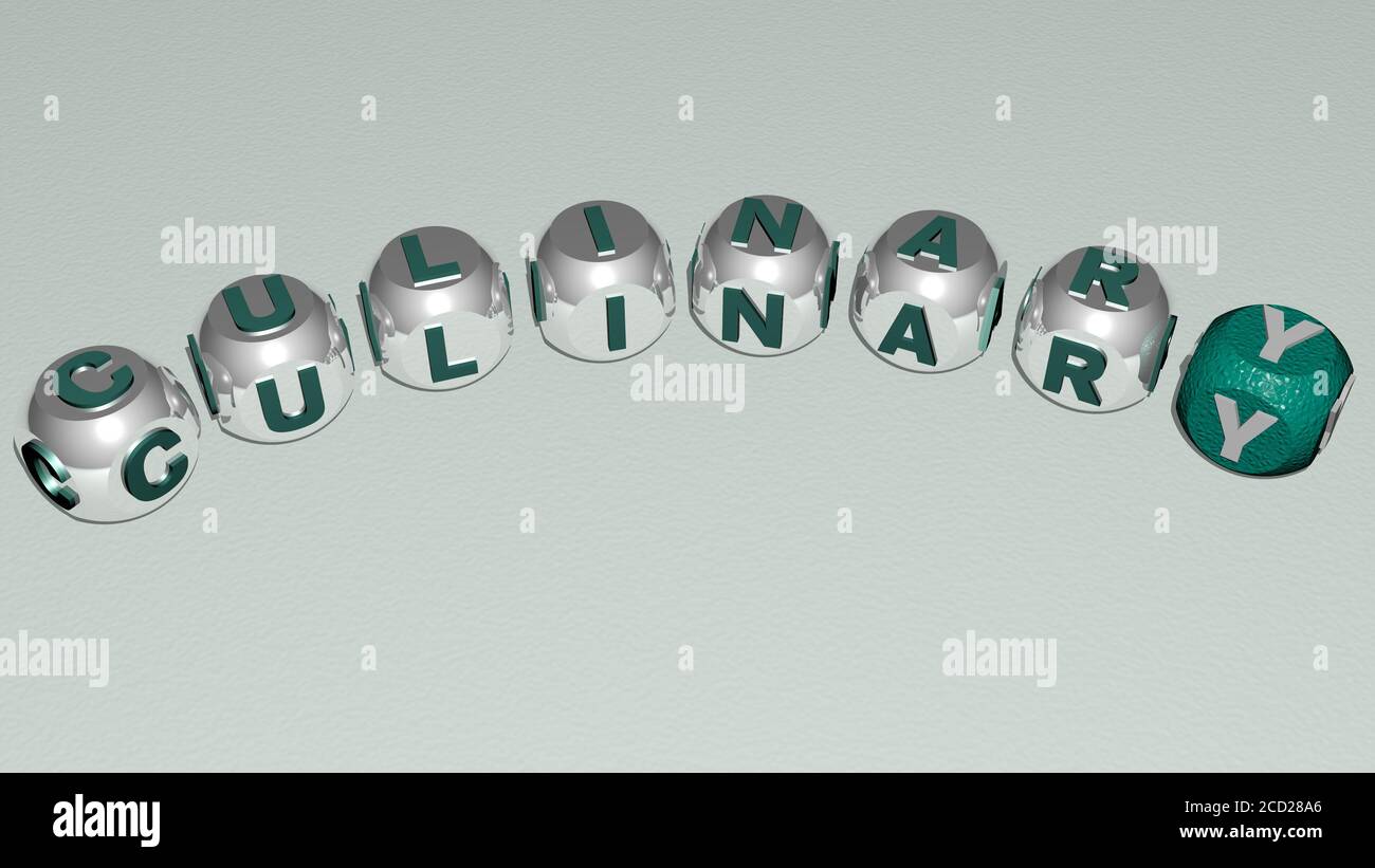 culinary curved text of cubic dice letters, 3D illustration Stock Photo ...