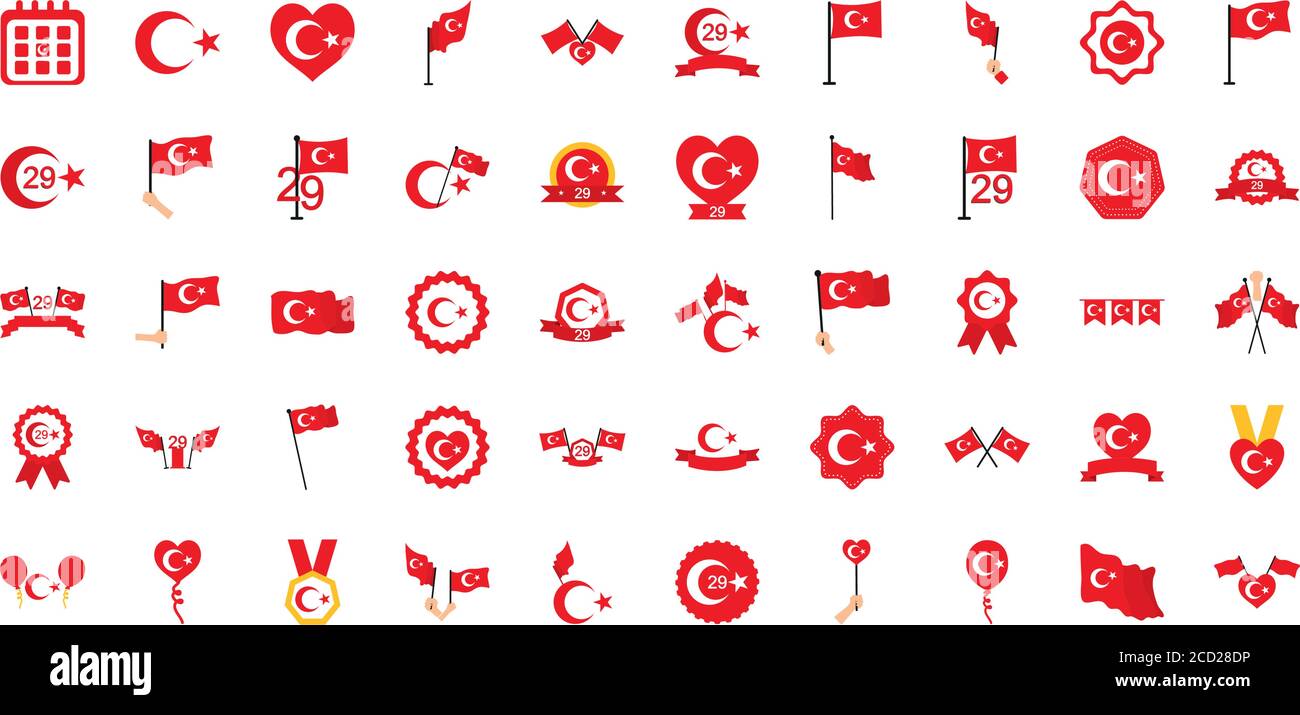turkey republic icon set over white background, flat style, vector ...