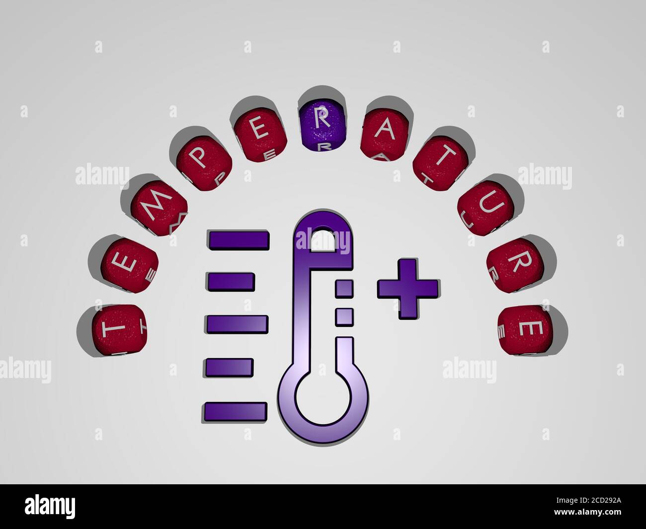 TEMPERATURE icon surrounded by the text of individual letters, 3D ...