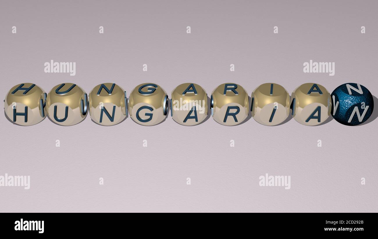 HUNGARIAN text by cubic dice letters, 3D illustration Stock Photo - Alamy