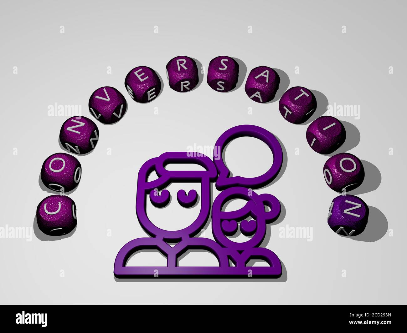 conversation icon surrounded by the text of individual letters, 3D ...