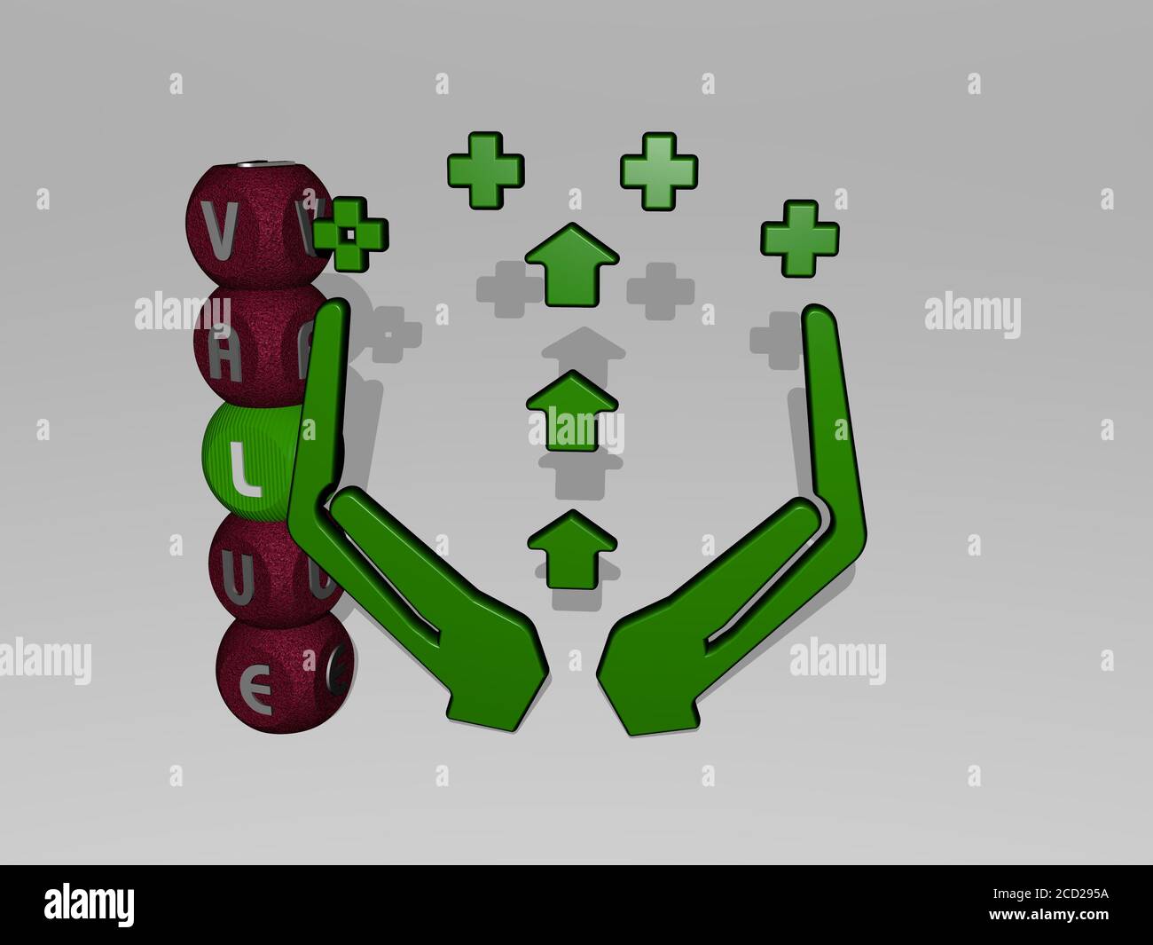 value 3D icon and dice letter text, 3D illustration Stock Photo - Alamy
