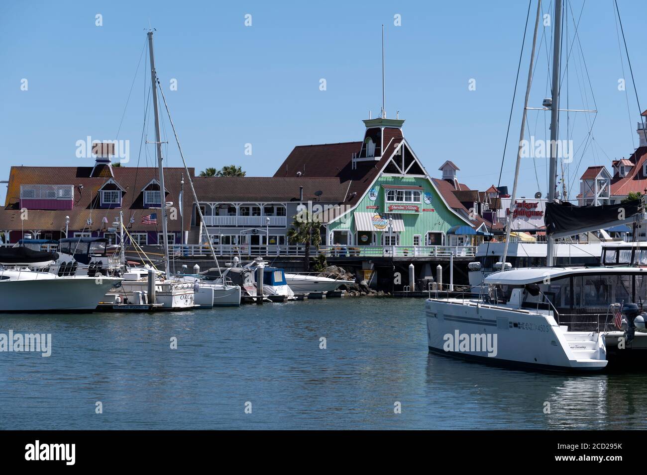 Long Beach, CA/USA - May 14, 2020: Shops and boardwalk in Shoreline ...