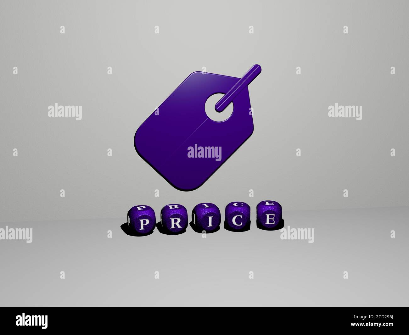 price 3D icon on the wall and text of cubic alphabets on the floor, 3D ...