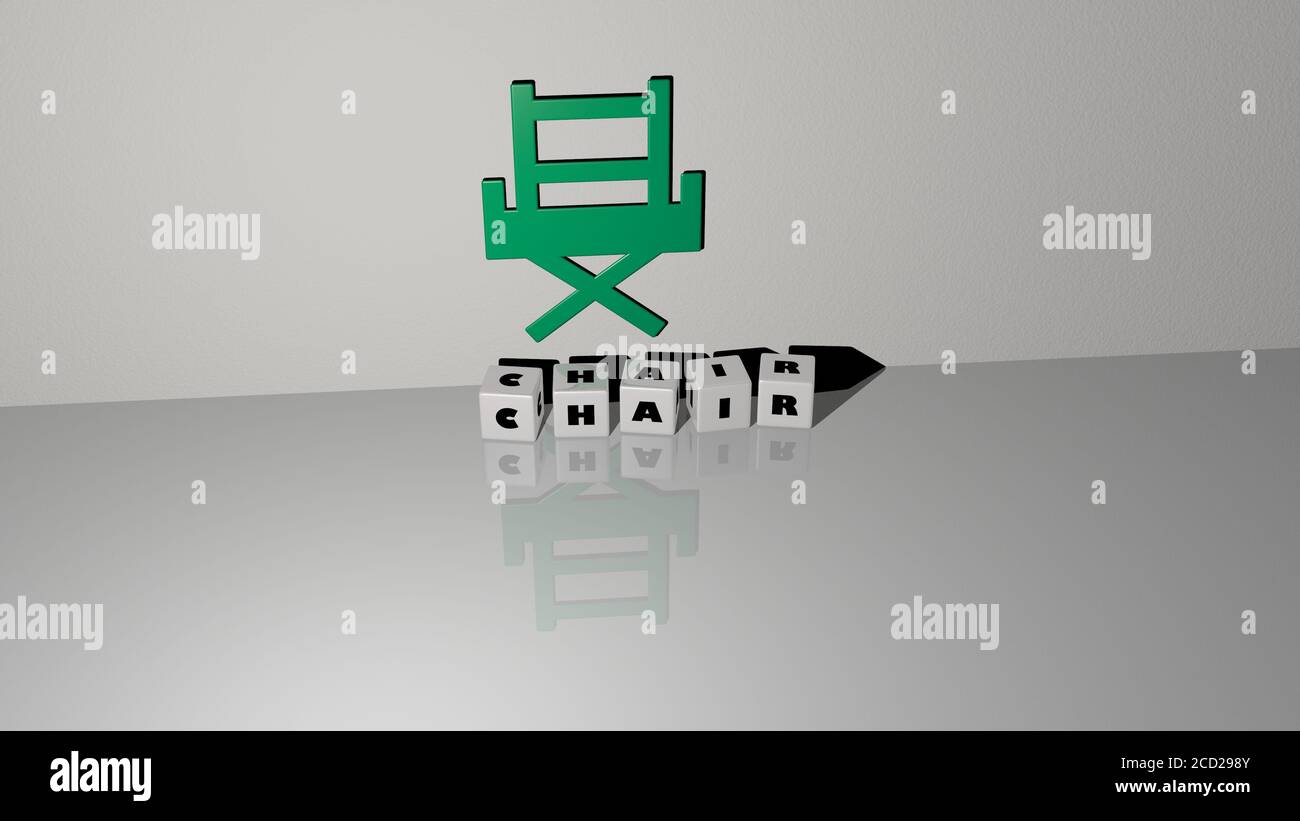 chair text of cubic dice letters on the floor and 3D icon on the wall ...