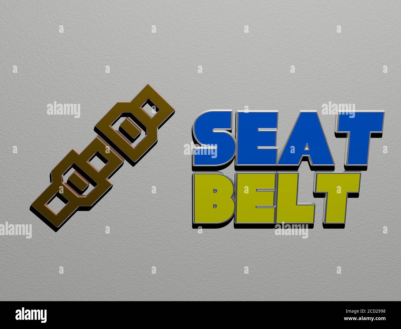 3D illustration of seat belt graphics and text made by metallic dice ...