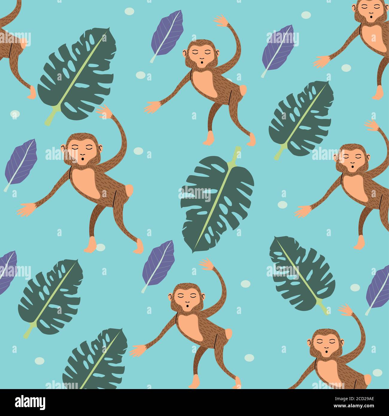 monkeys animals wild with leafs pattern vector illustration design ...