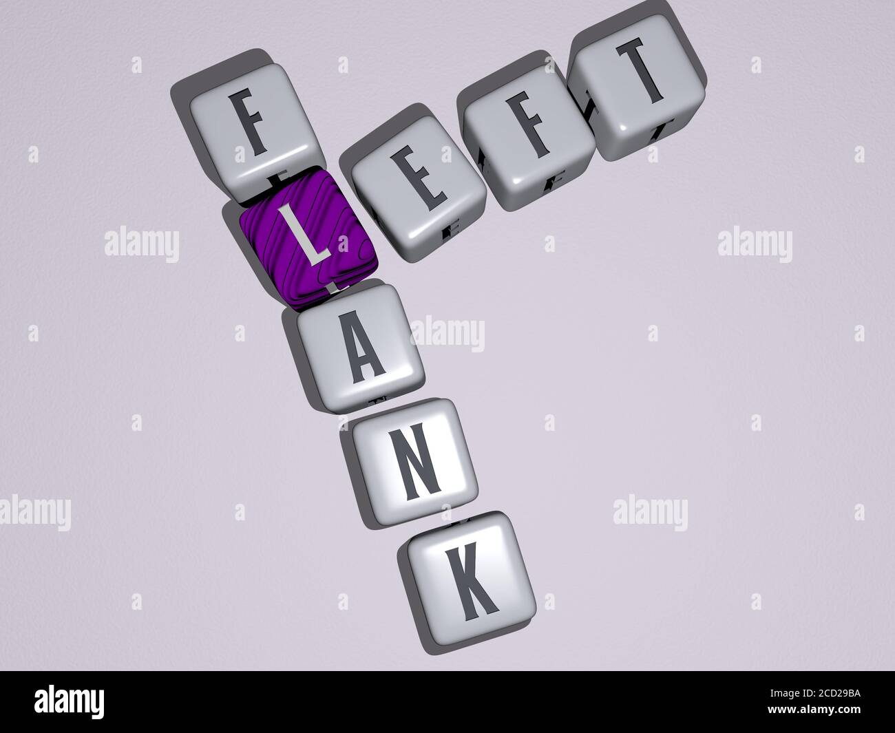 left flank crossword by cubic dice letters, 3D illustration Stock Photo ...