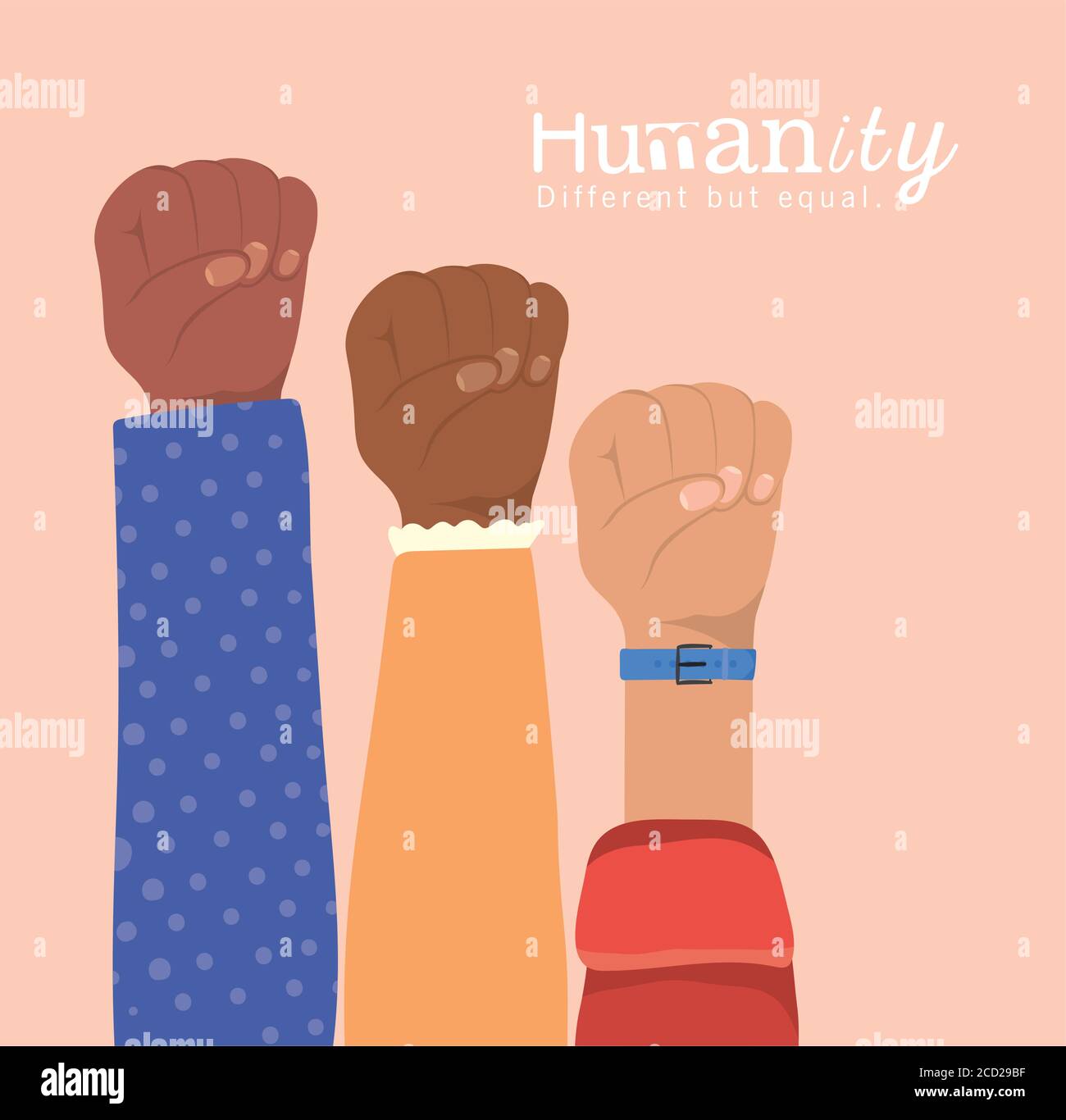 humanity different but equal and diversity fists hands up design ...