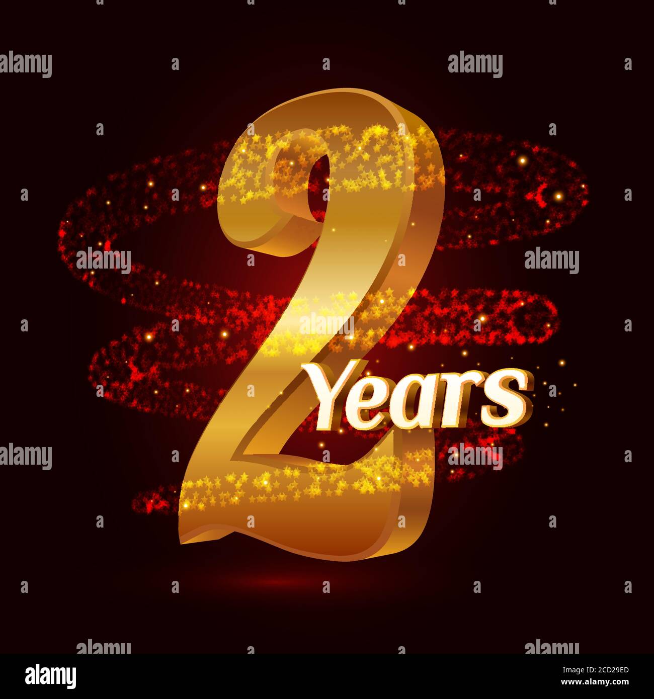 2 years golden anniversary 3d logo celebration with Gold glittering ...