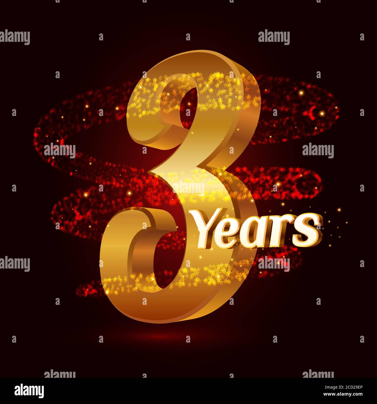 3 years golden anniversary 3d logo celebration with Gold glittering ...