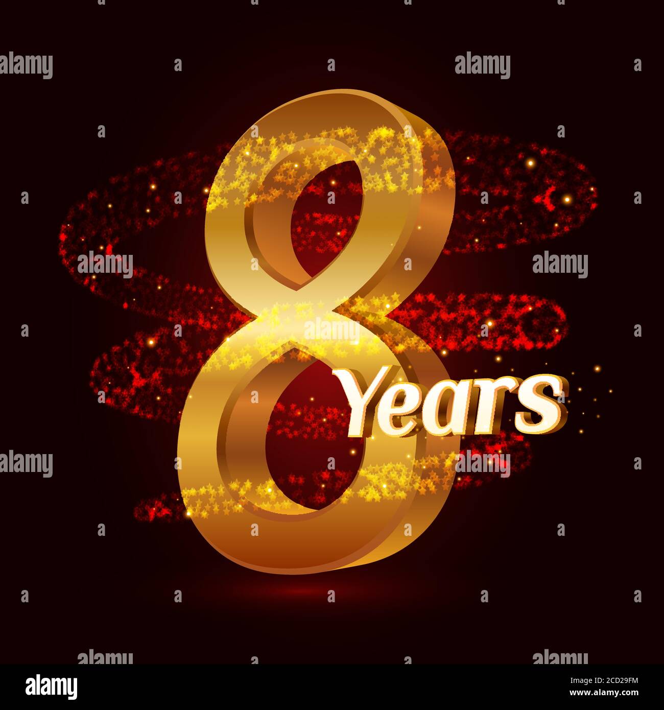 8 years golden anniversary 3d logo celebration with Gold glittering ...